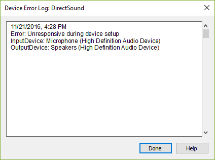 Device Error Log dialog box